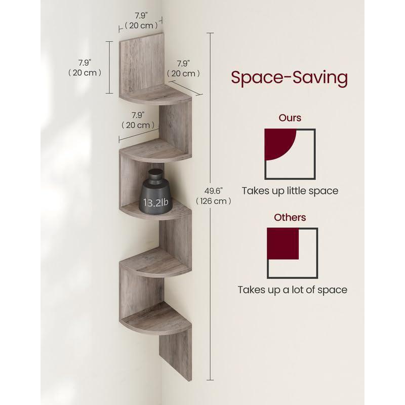 Kutna polica, plutajuća zidna polica u 5 nivoa s cik-cak dizajnom, pol ...