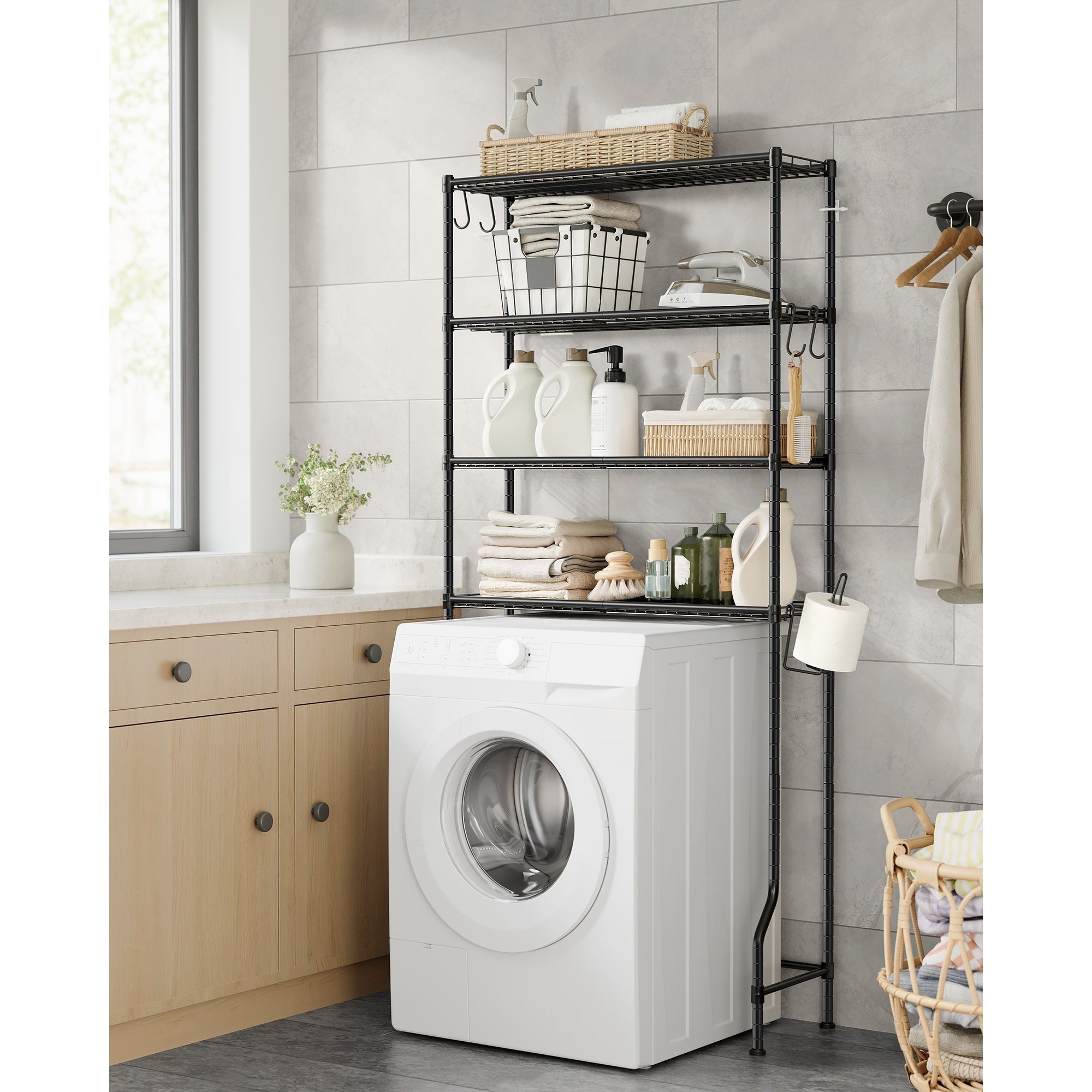 Metalni stalak za pohranu inznad wc školjke s 4 podesive police, crne ...