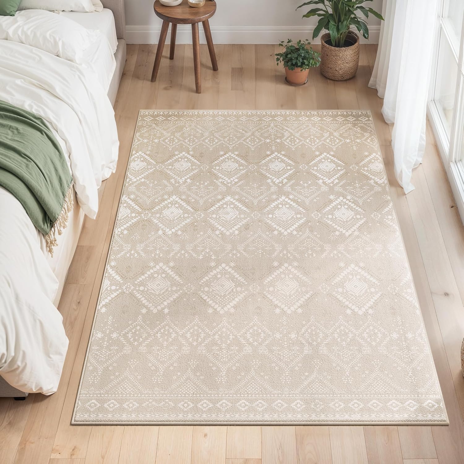 Protuklizni tepih, periv u stroju, boho stil, 120 x 170 cm, cappuccino ...