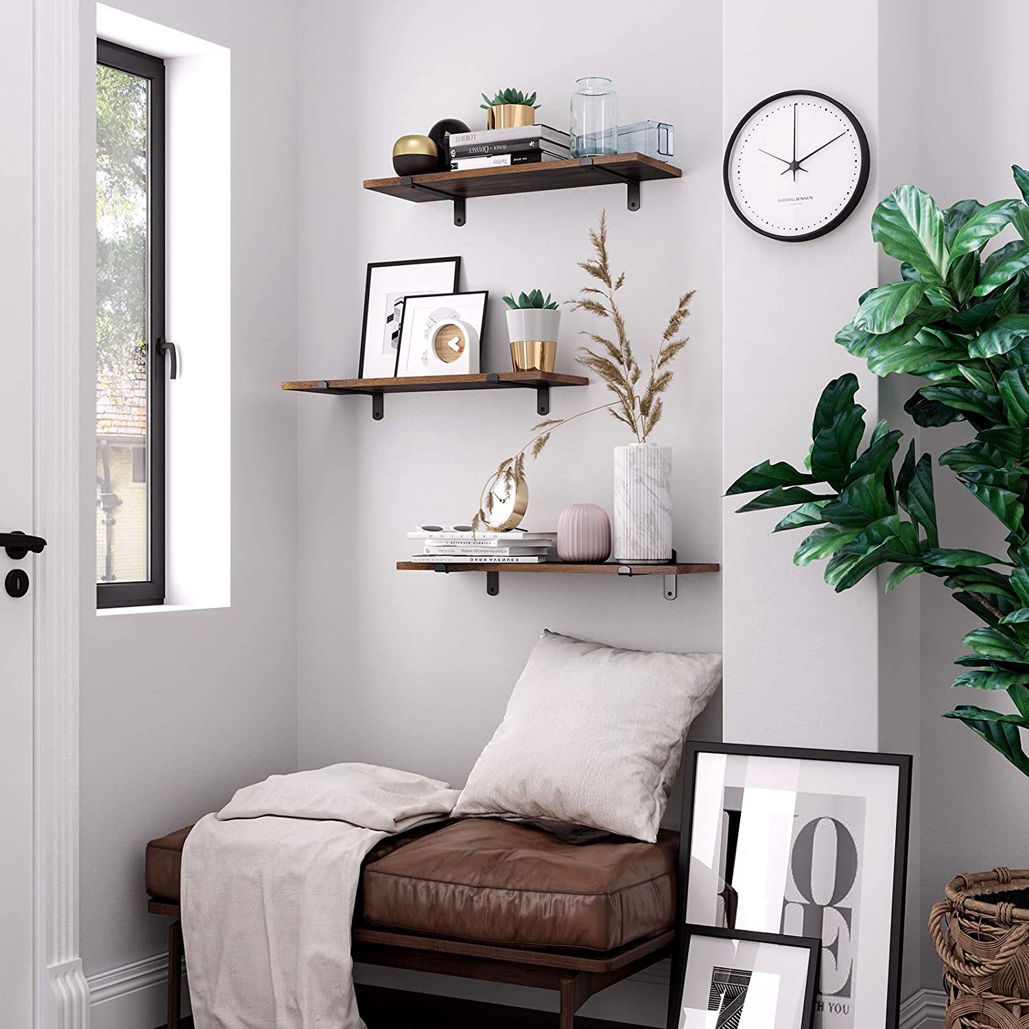 Set zidnih polica, 2 komada plutajuće ukrasne police, smeđa i crna ...