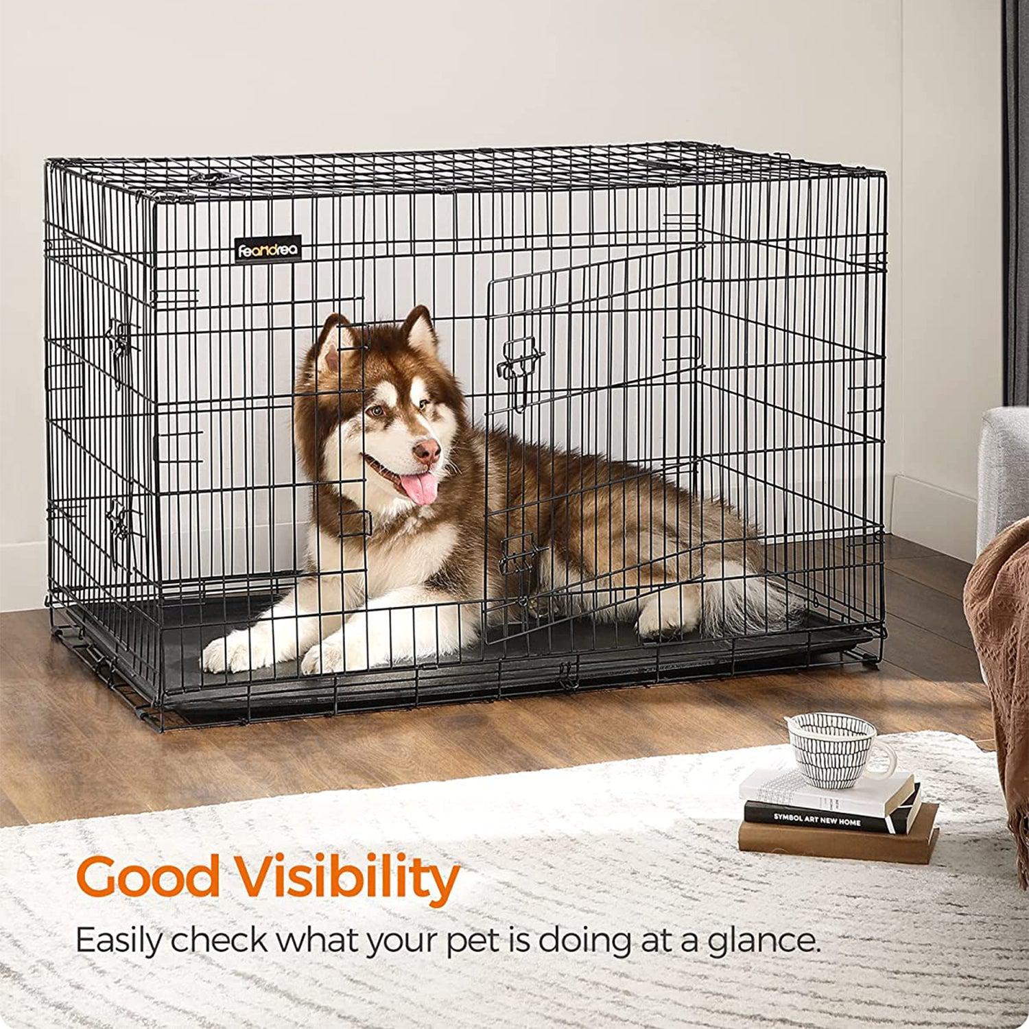 FEANDRA sklopivi kavez za štence, sanduk za pse s 2 vrata i pladnjem, – Vasdom.hr