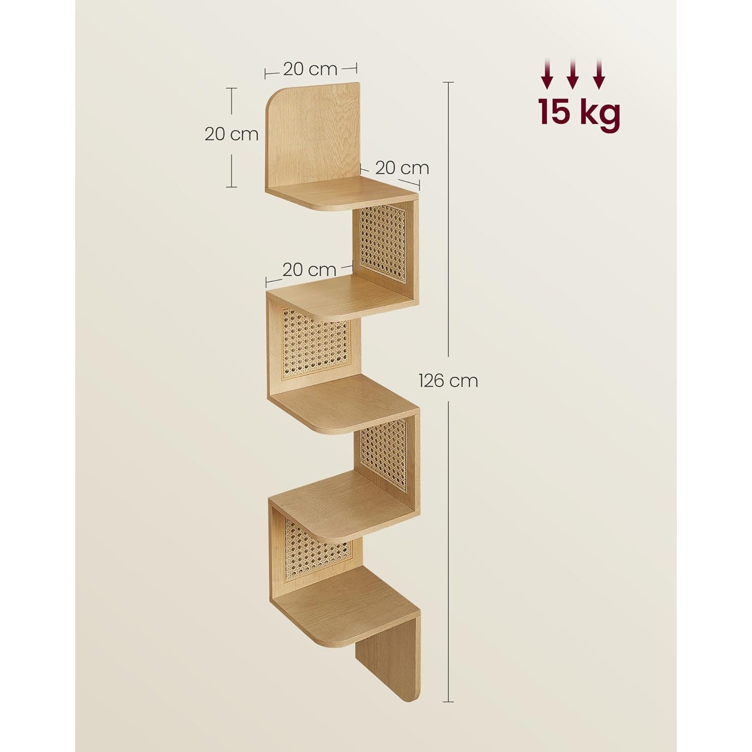 Zidna, kutna polica s 5 razina, cik-cak struktura, hrast-bež boja | VA ...